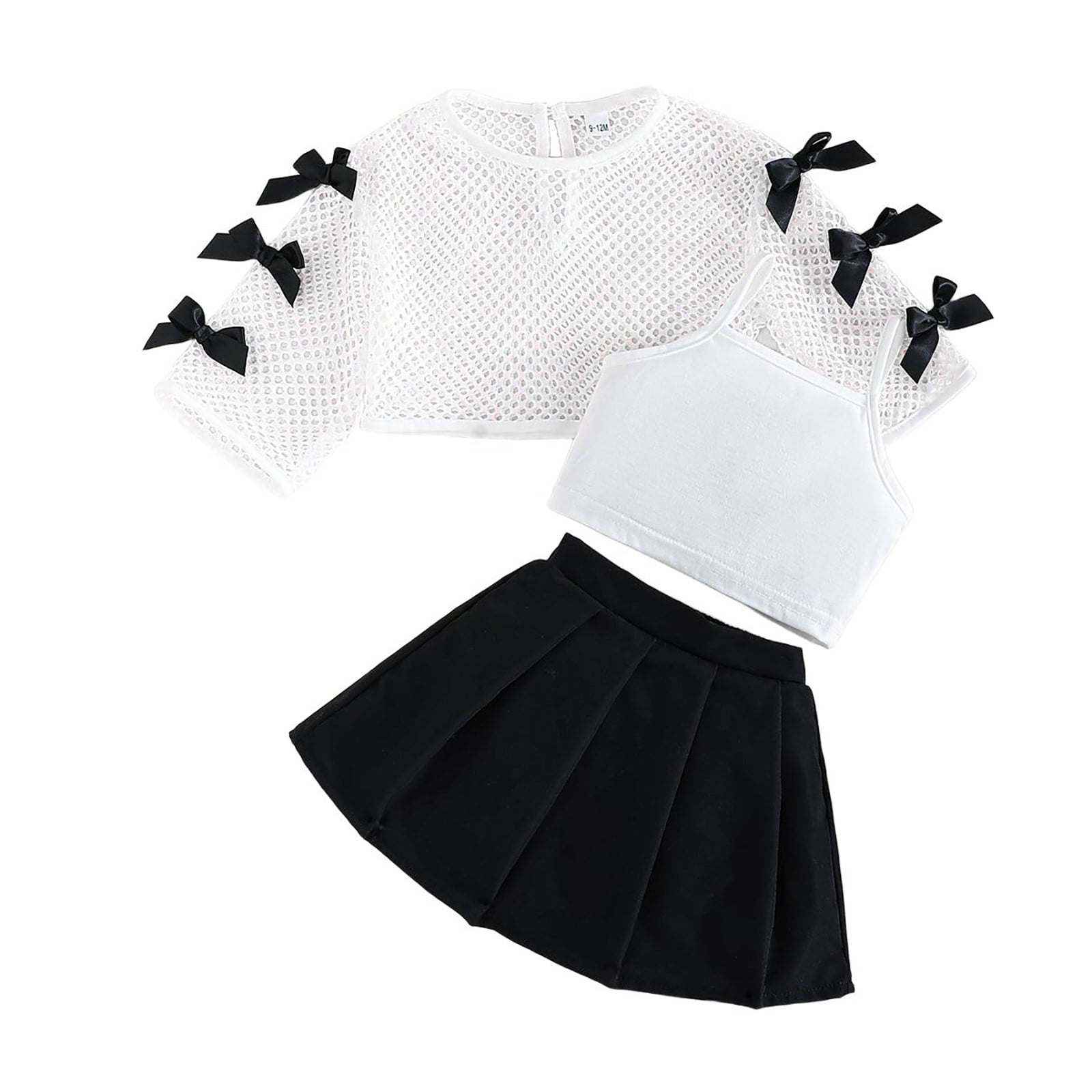 Huanglei Girl's 3 Piece Outfit Fishnet Round Neck Long Sleeve Crop Tops ...
