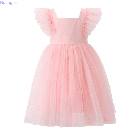 Huanglei Girls' Dress Ruffle Short Sleeve Square Neck Backless Tutu ...