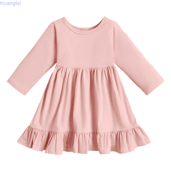 Huanglei Little Girls Spring And Autumn Solid Color Dress Girls Long ...