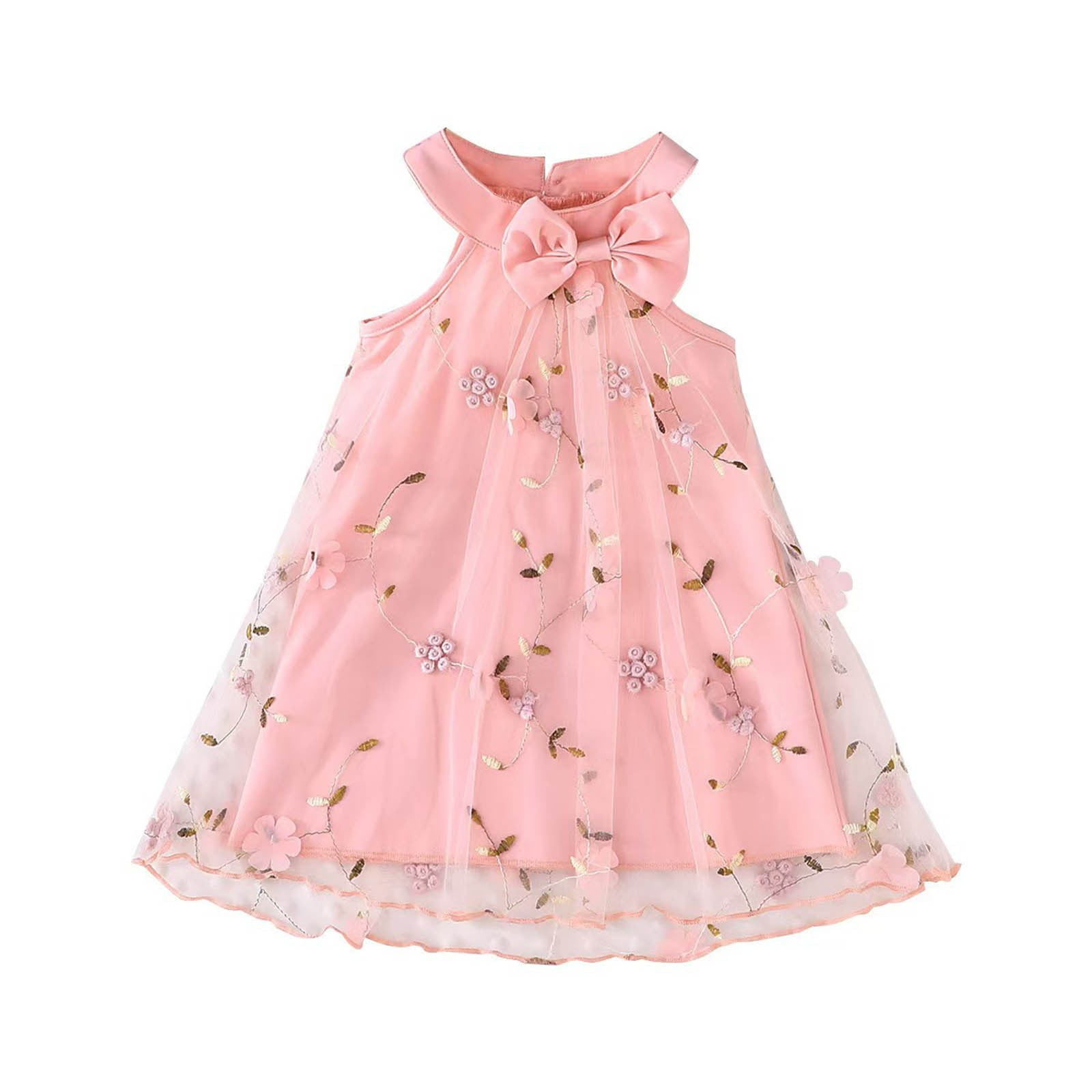 Huanglei Spring Summer Baby Girl Dress Ink Floral Bow Net Layered Dress ...