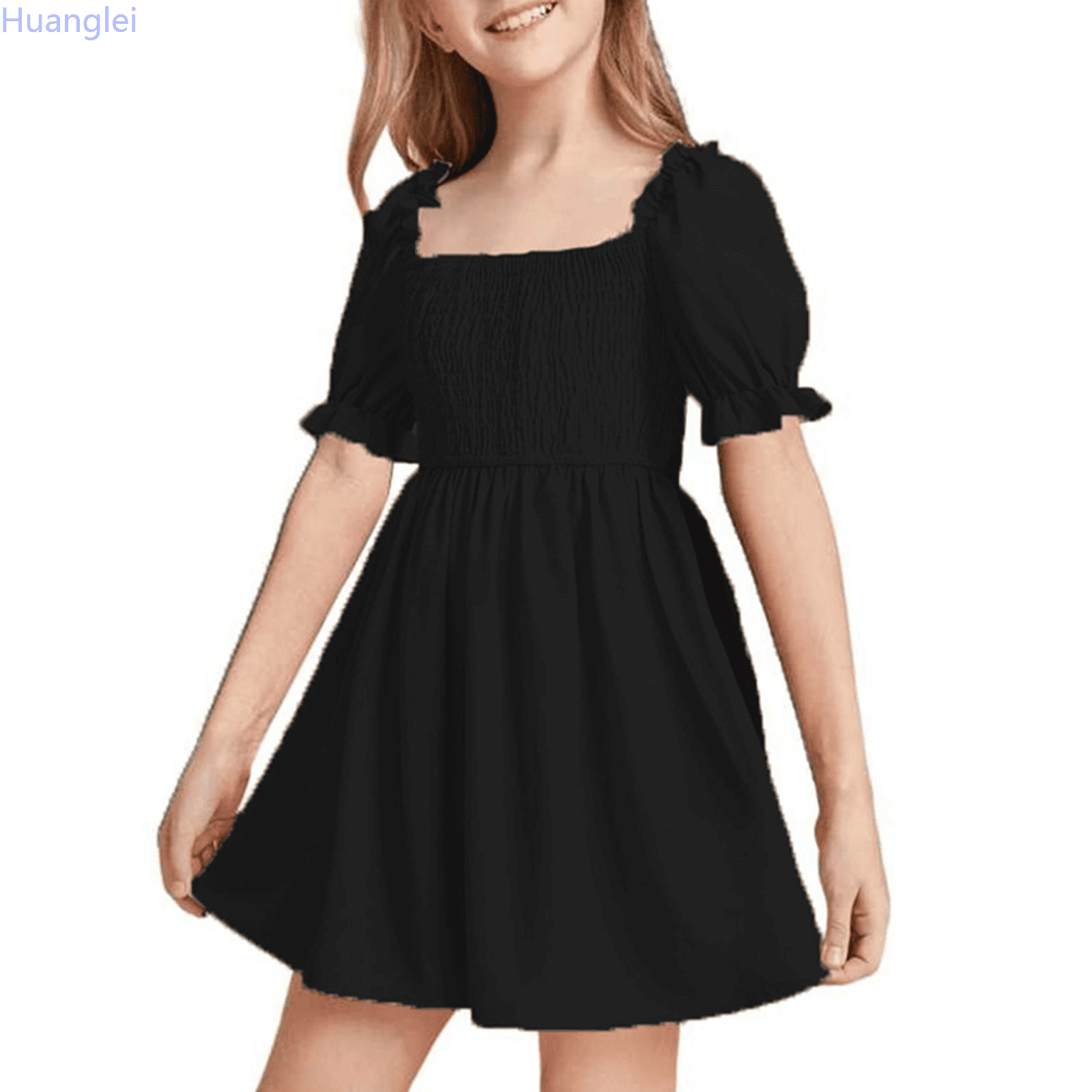 Huanglei Summer Girls Chiffon Ruffle Mini Dress Square Neck Short ...