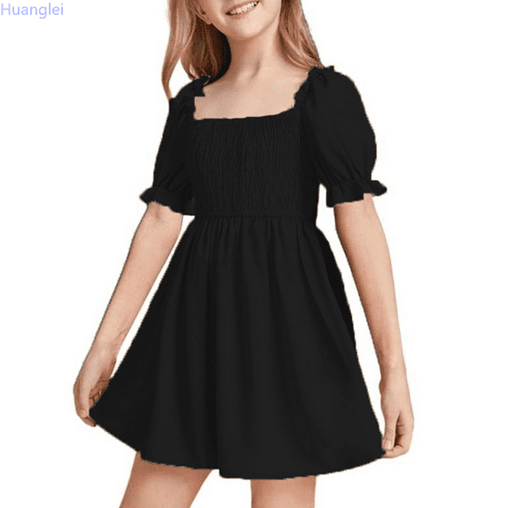 Huanglei Summer Girls Chiffon Ruffle Mini Dress Square Neck Short ...