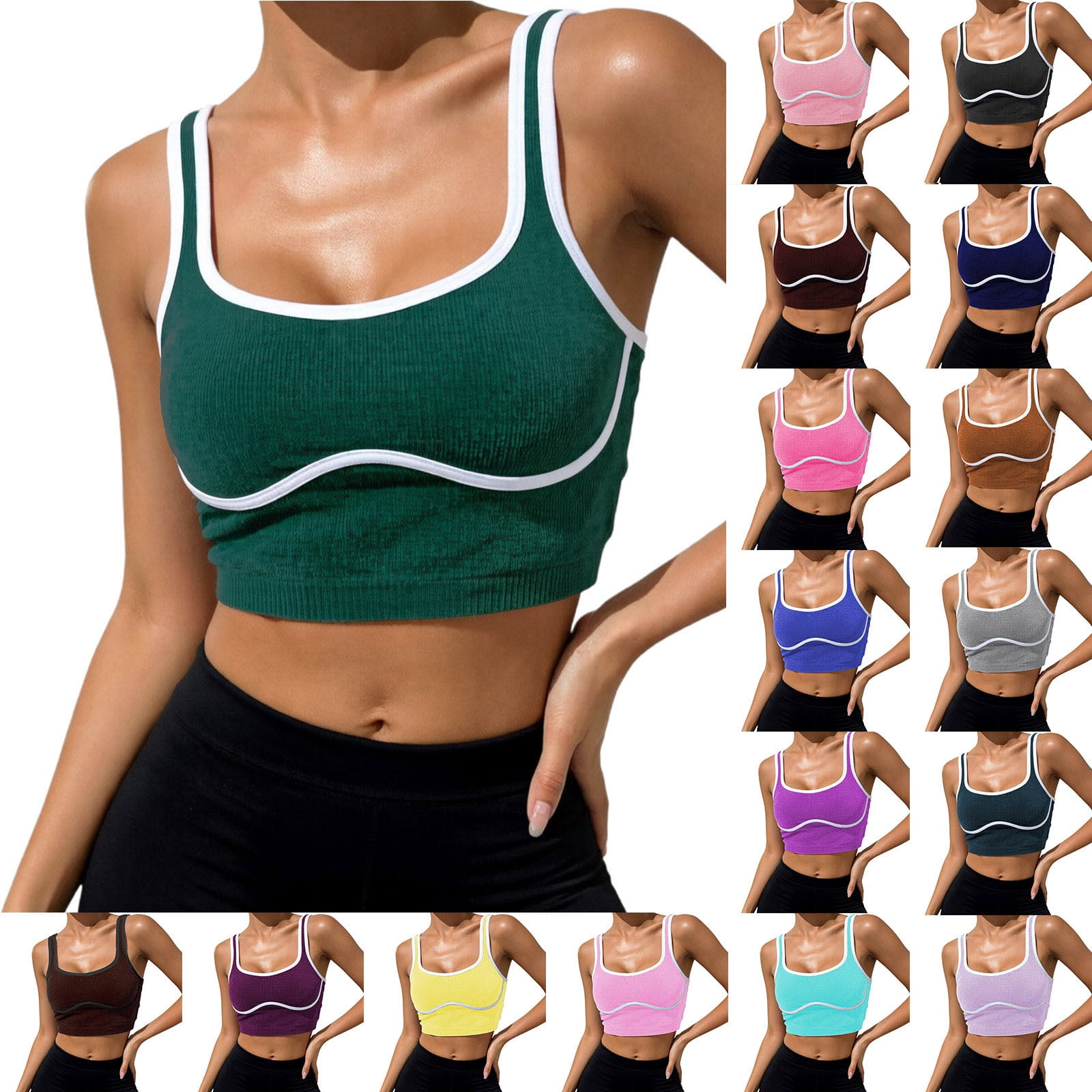 Huanglei Women's Tank Top ,Spaghetti Strap Square Neck Cropped Athletic ...