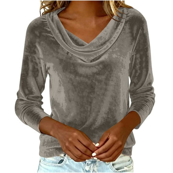 Huankd 2026 New Vintage Velvet Tops for Women - Elegant Cowl Neck ...