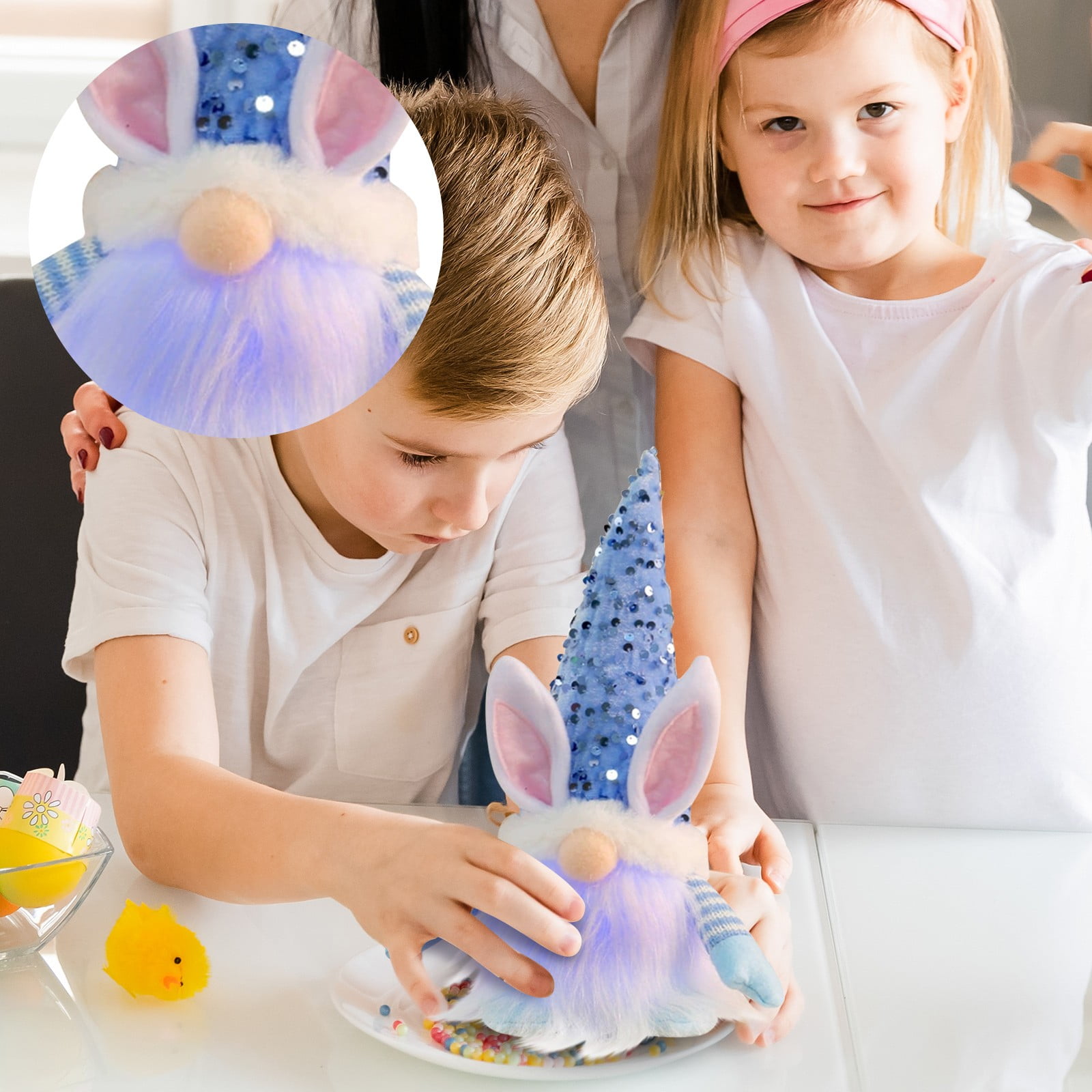 Huankd Lighted Easter Spring Gnome, Easter Bunny Gnome Plush Handmade ...