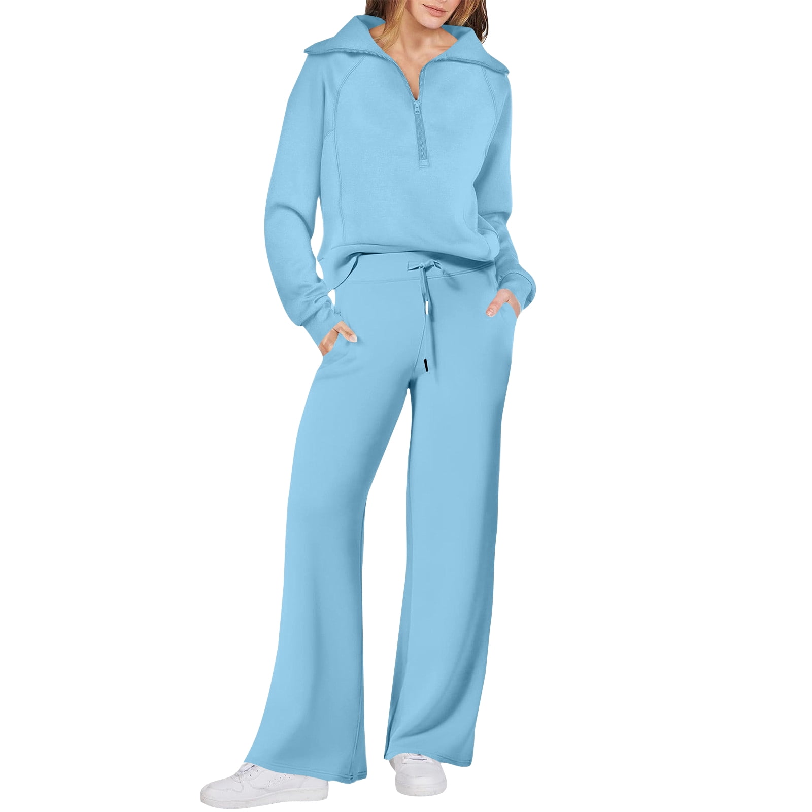 Huankd Lounge Sets for Women 2025 Casual Lapel Half Zip Sweatshirt and ...