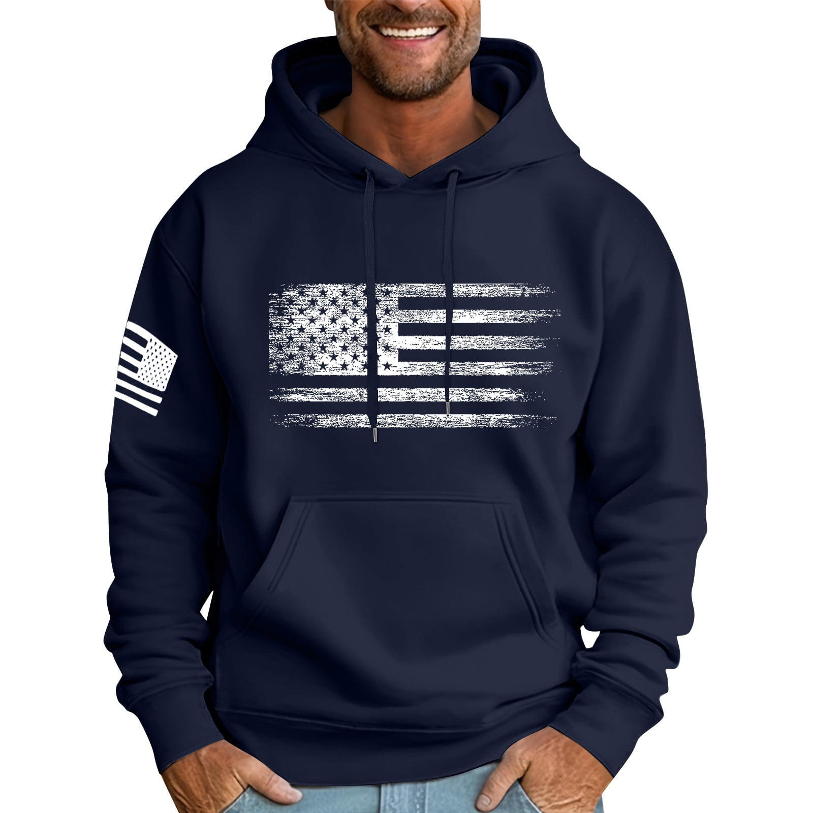 Huankd Men's Hoodies Oversized Sweatshirts American Flag Patriotic ...
