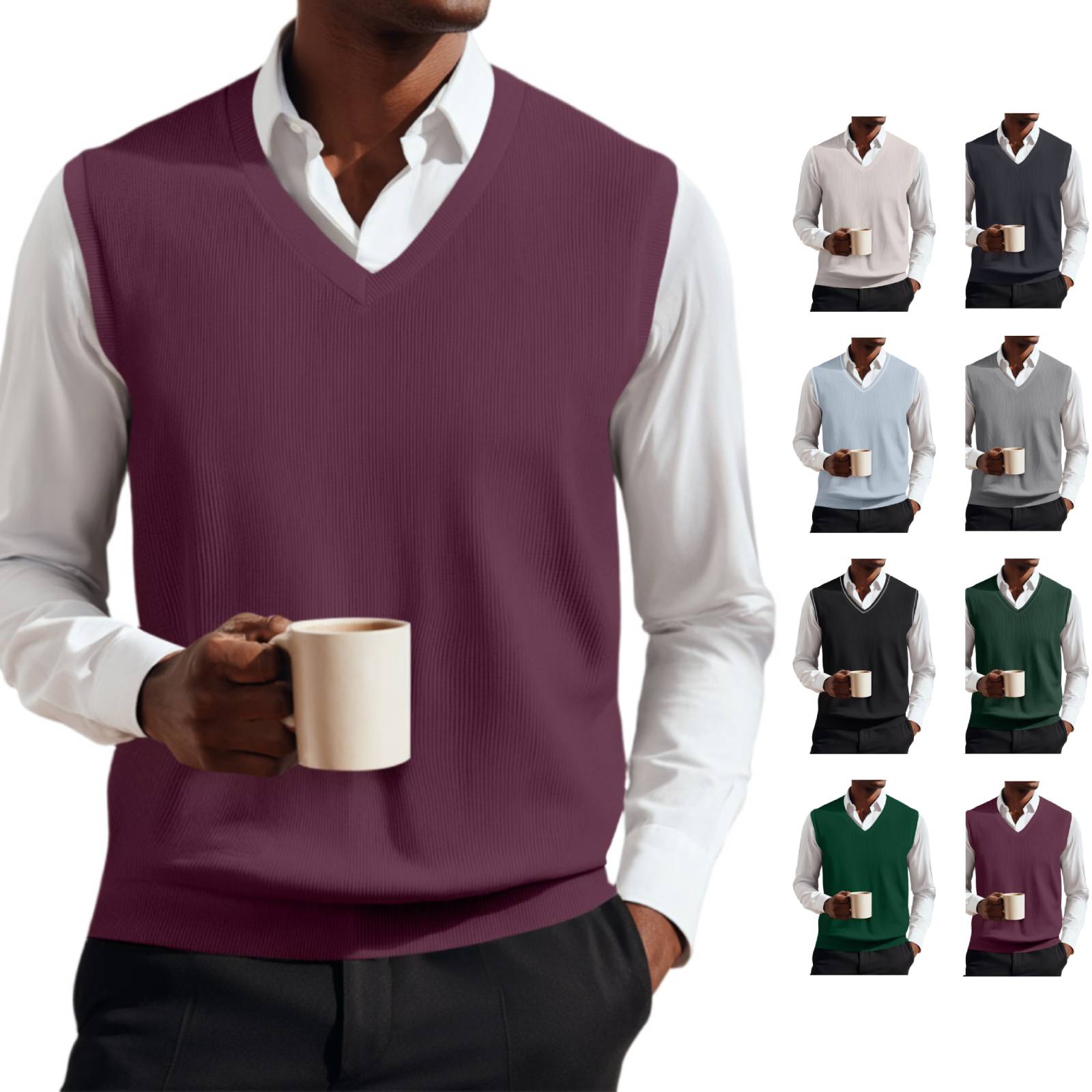 Huankd Sweater Vest Men V Neck Business Casual Sweaters Sleeveless ...