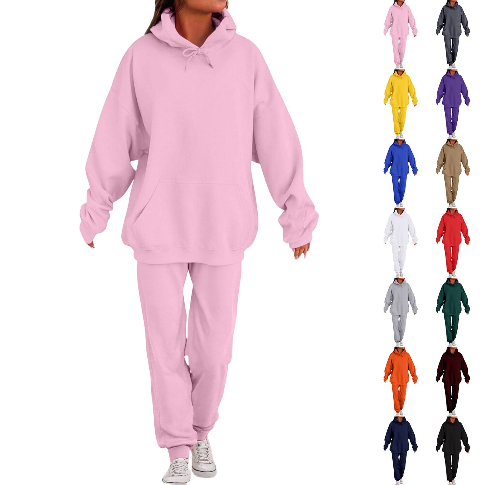 Huankd Sweatsuits Women 2 Piece Outfit Fleece Comfort Plain Oversized ...