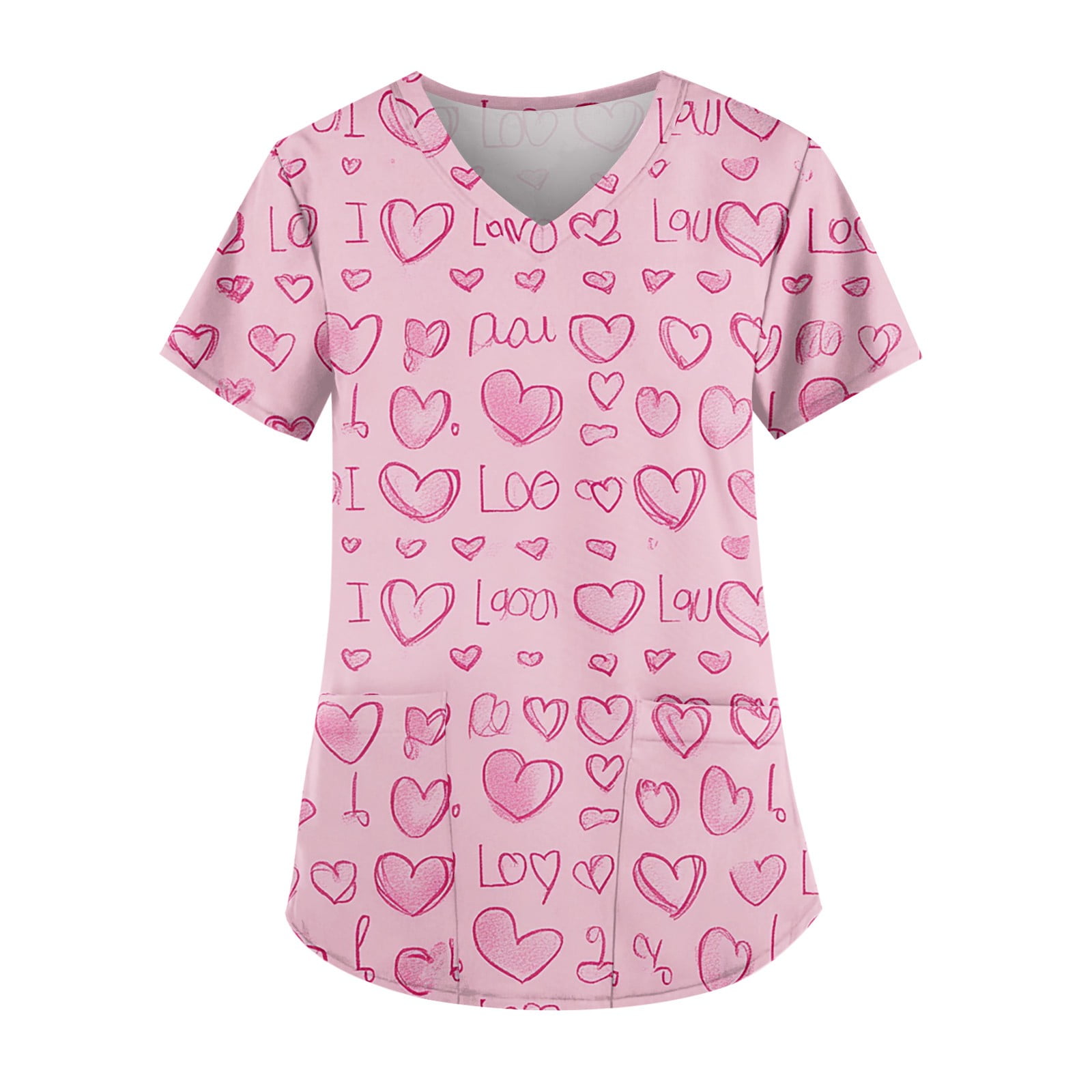 Huankd Valentine's Day Scrubs Shirts Women V-Neck Heart Print Plus Size Valentine Nursing ...
