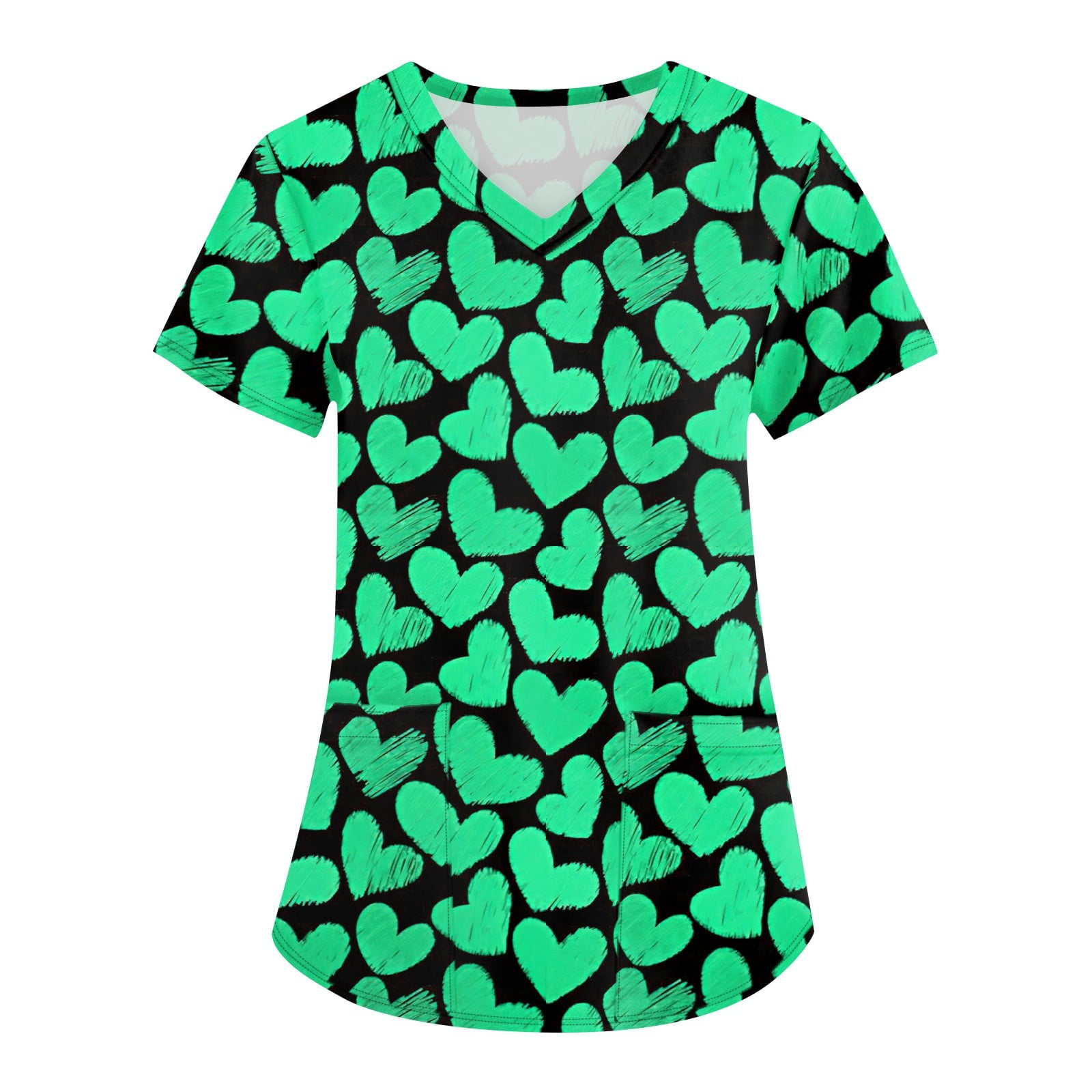 Huankd Valentine's Day Scrubs Shirts Women V-Neck Heart Print Plus Size Valentine Working ...