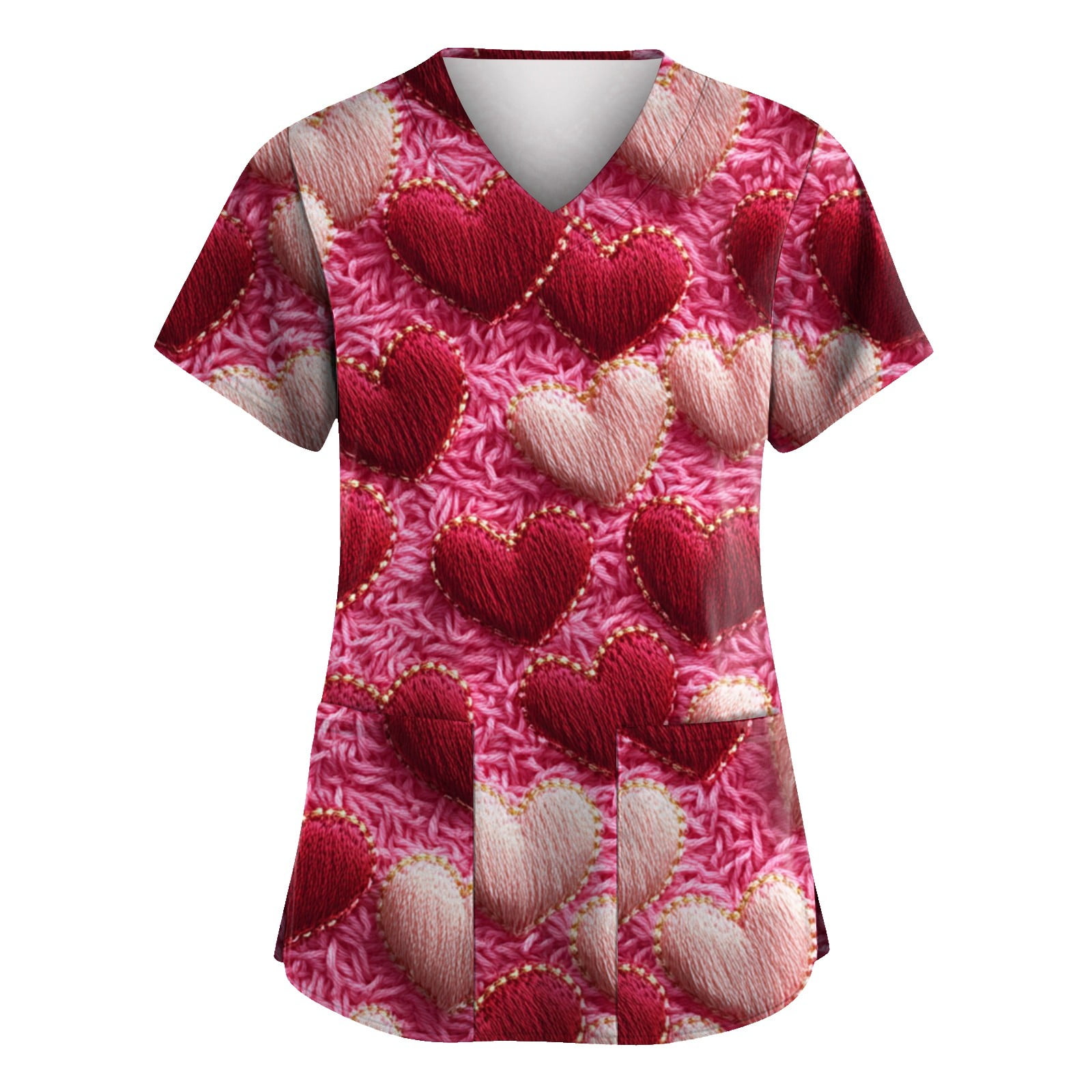 Huankd Valentine's Day Women Scrubs Shirts V-Neck Heart Print Lounge Valentine Nurse Uniforms ...