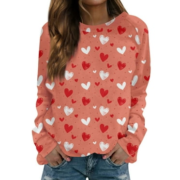 Abcnature Love Heart Print T-Shirt for Women, Crewneck Long Sleeve Sweatshirts Casual Pullover ...