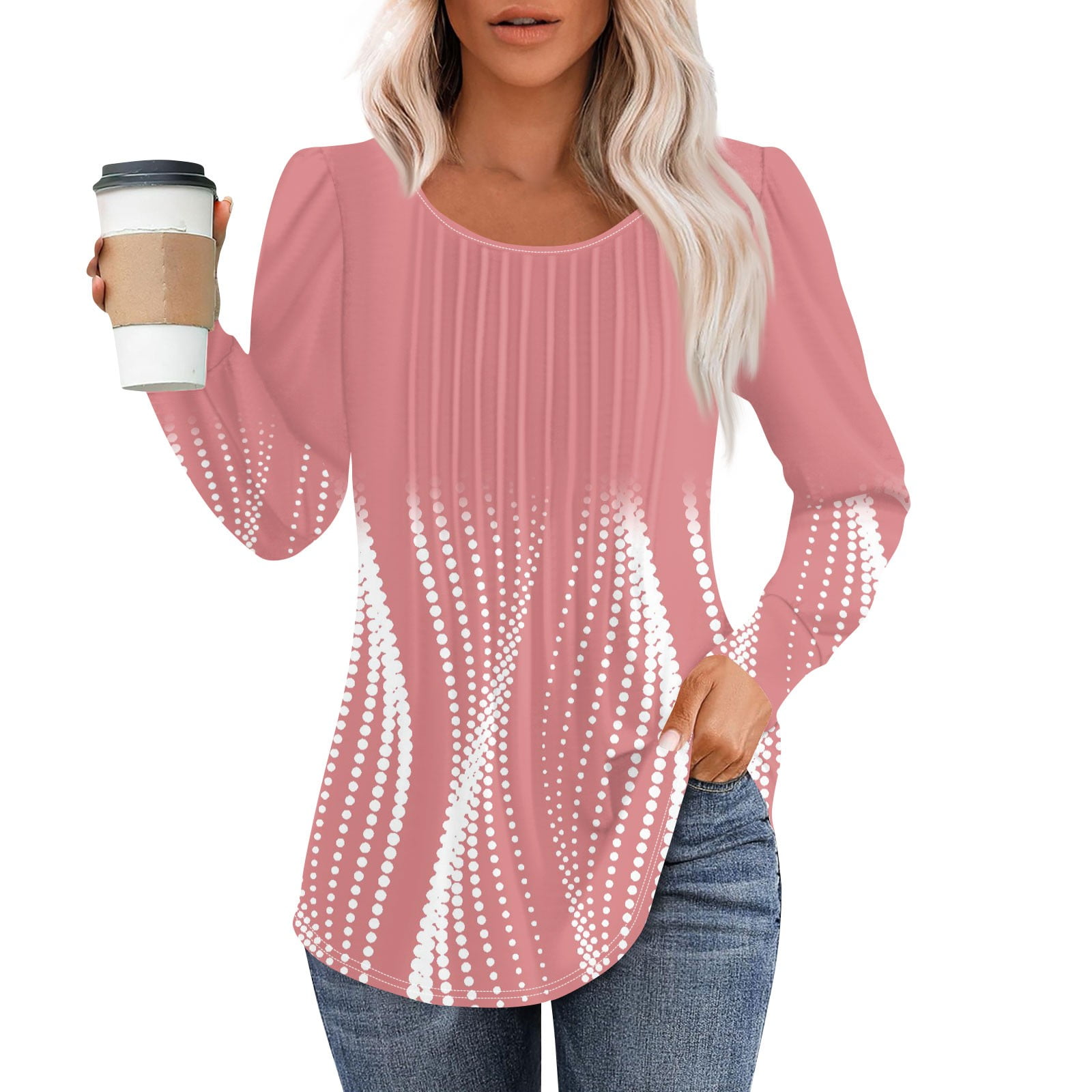 Huankd Women Shirts Long Sleeve Crew Neck Casual Plus Size Tunic Tops ...