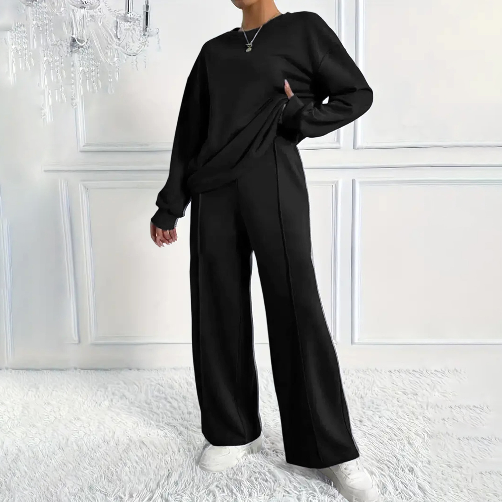 Huankd Women's 2 Piece Lounge Set Travel Airport Outfits Tracksuit Wide ...