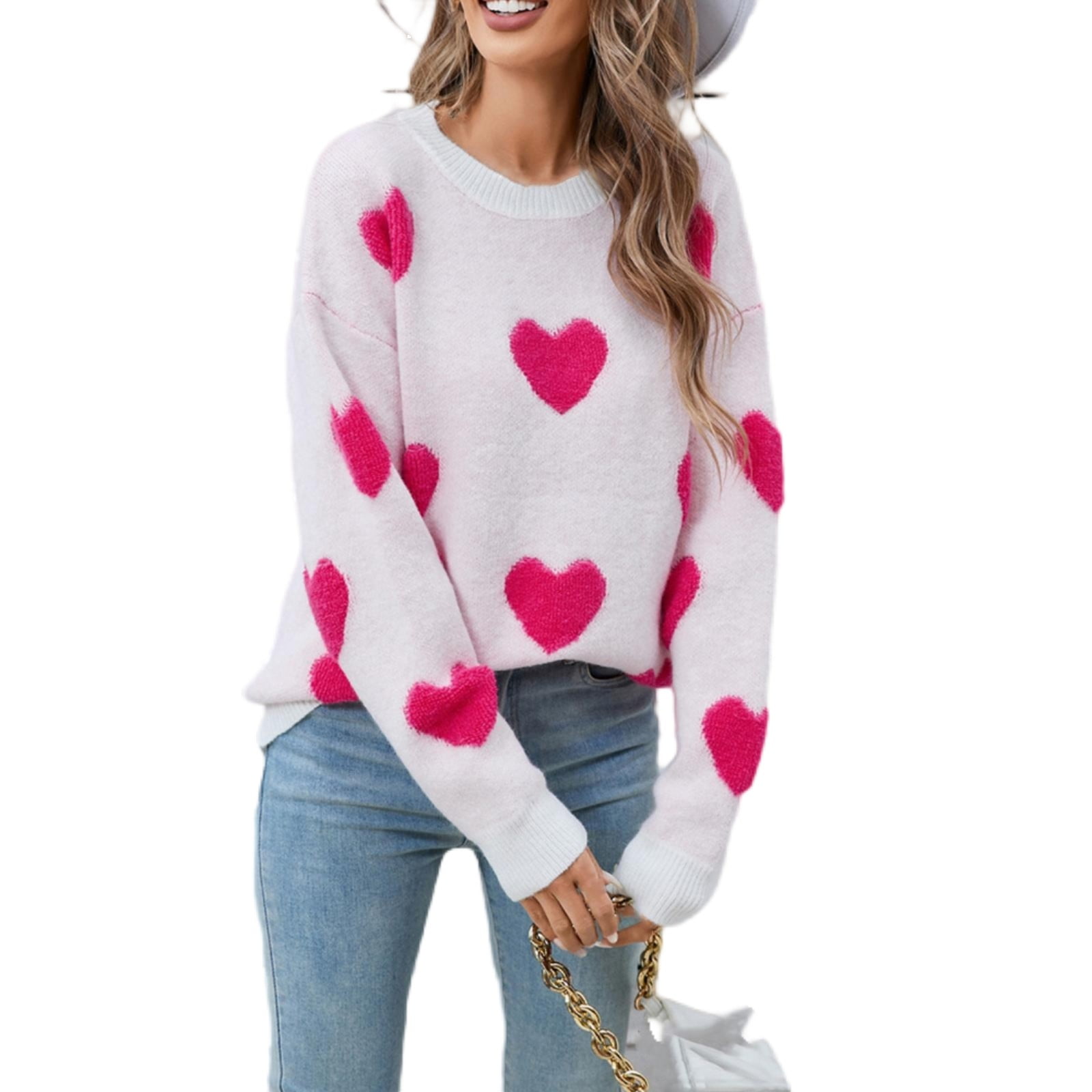Huankd Women's Fall Pullover Sweaters Cute Hearts Long Sleeve Crewneck ...
