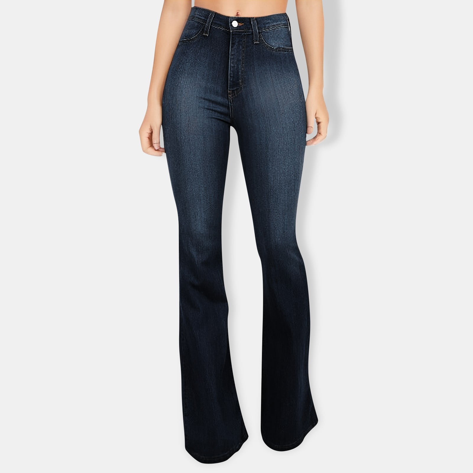 Huankd Women's Fashion High Waisted Stretch Wide Leg Bootcut Slim Denim ...