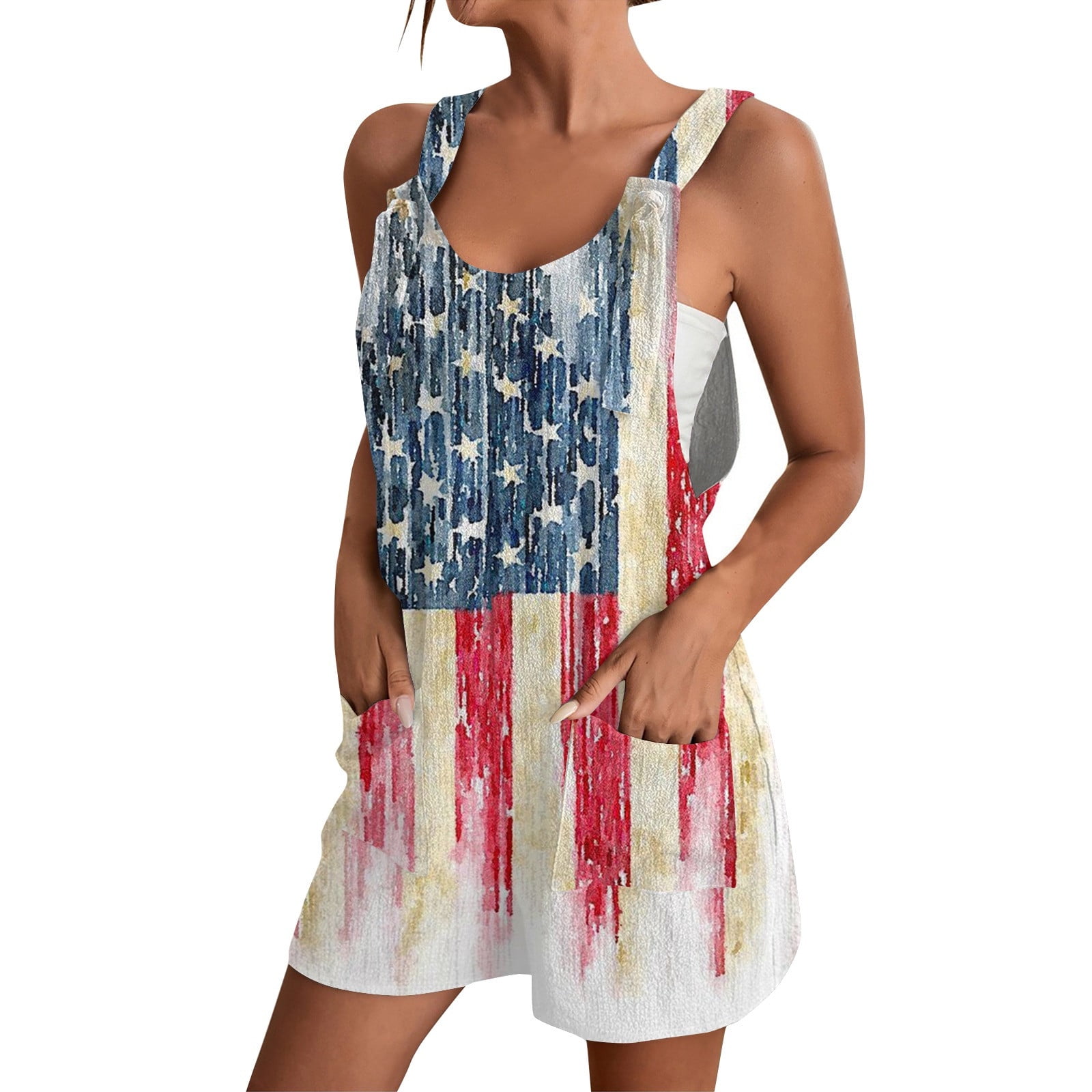 Huankd Womens Overalls Shorts Plus Size, Star Graphic Holiday Jumpsuits ...