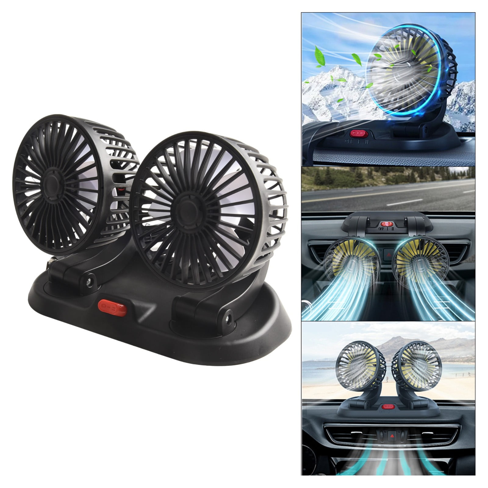 Huanke-Double Head Fan For 360° Car Truck Boat Dashboard Cooling Fan 2 ...