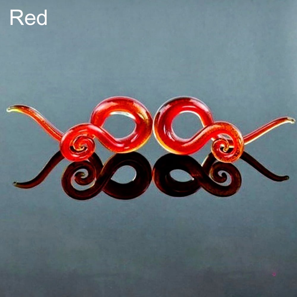Huanledash 1 Pair Unisex Glass Twisted Snail Ear Gauges Hangers Plugs ...