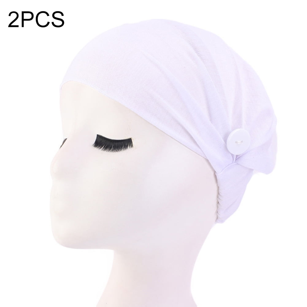 Huanledash 2Pcs Solid Color Headband Anti Slip Buttons Head Wraps Nurse ...