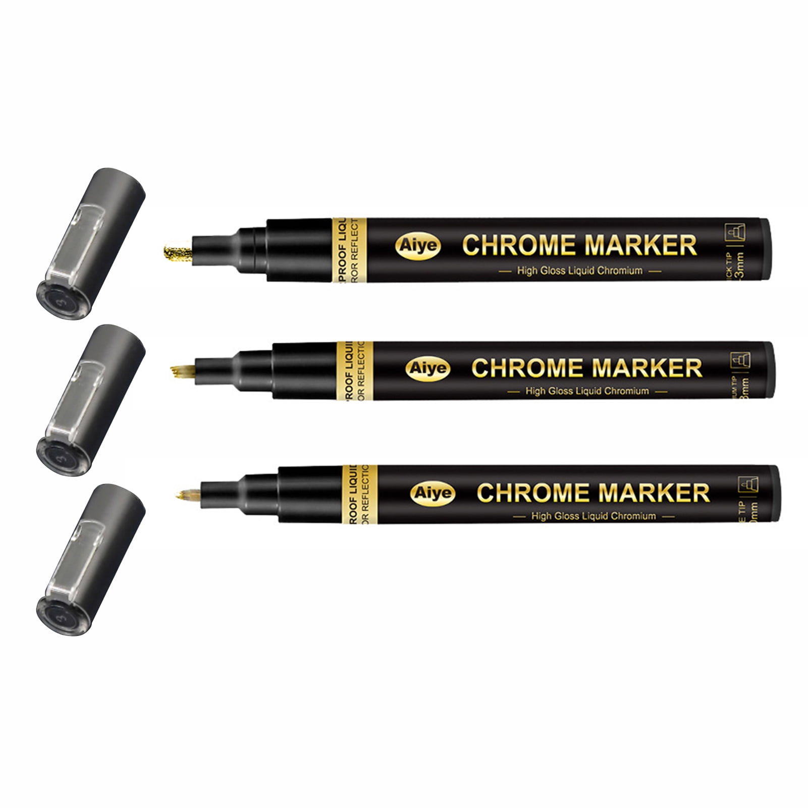 Huanledash 3Pcs Mirror Chrome Marker Pen Golden Silver Color Bronze ...