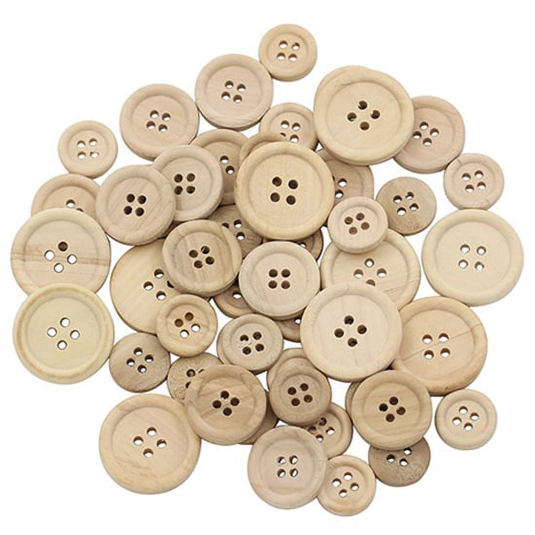 Huanledash 50 Pcs Mixed Wooden Buttons Natural Color Round 4-Holes ...