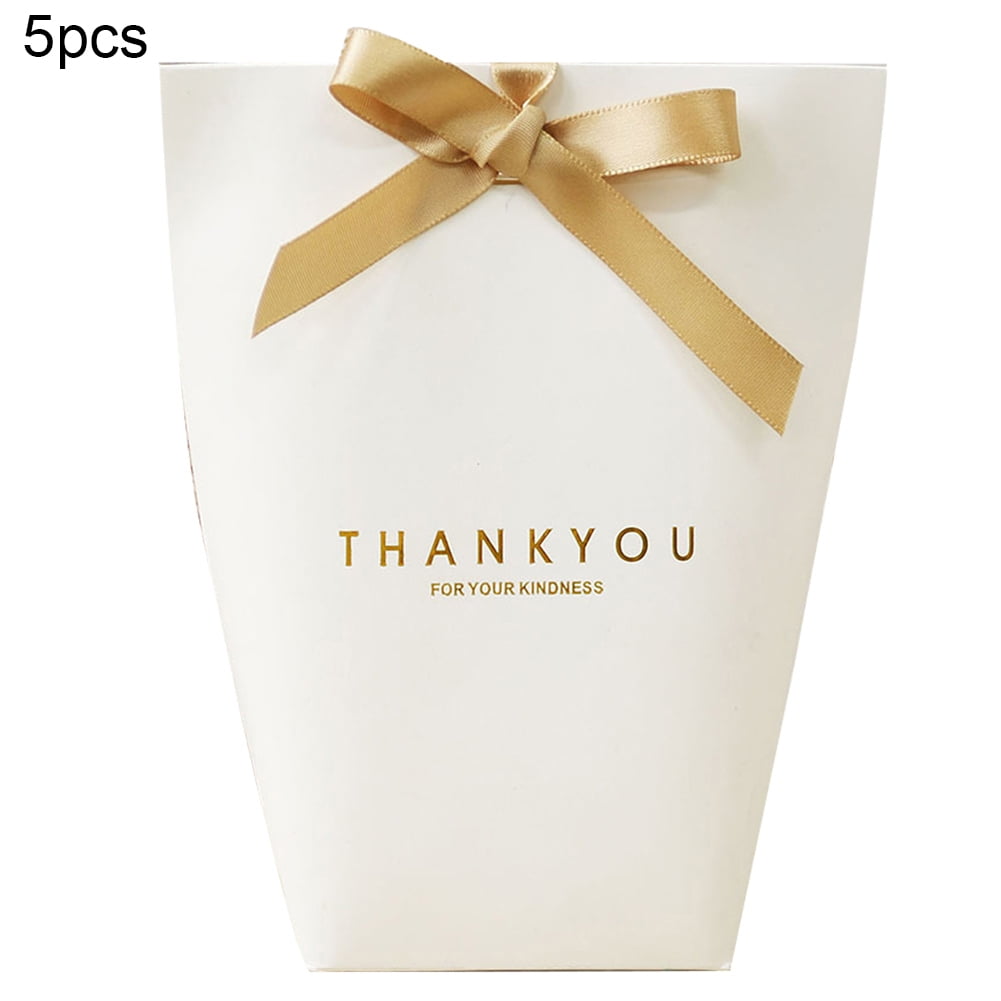 Huanledash 5Pcs Folding Paper Bags Ribbon Box Thank You Wedding Party ...