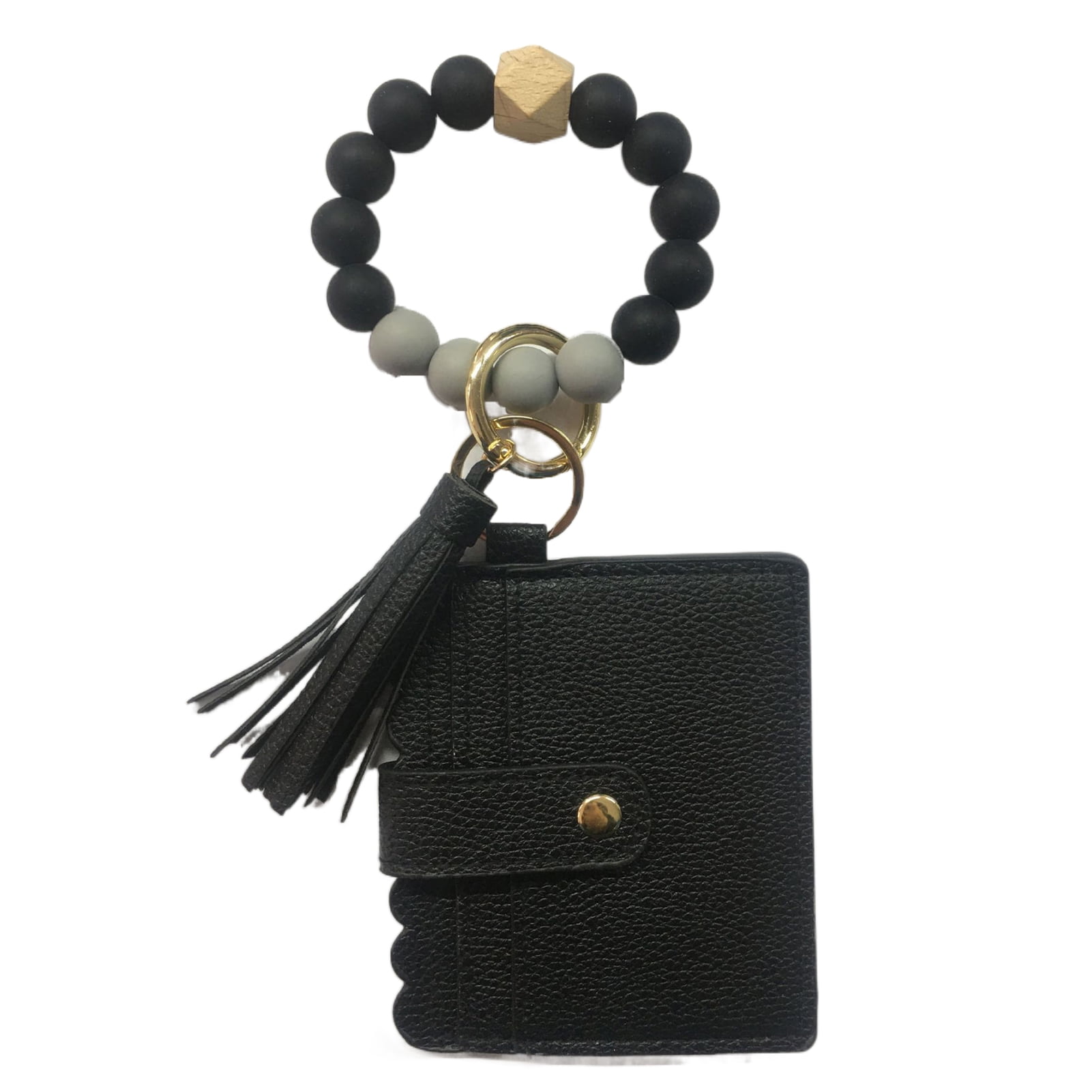 huanledash Bracelet Wallet Silicone Beads Keychain Faux Leather Tassels ...