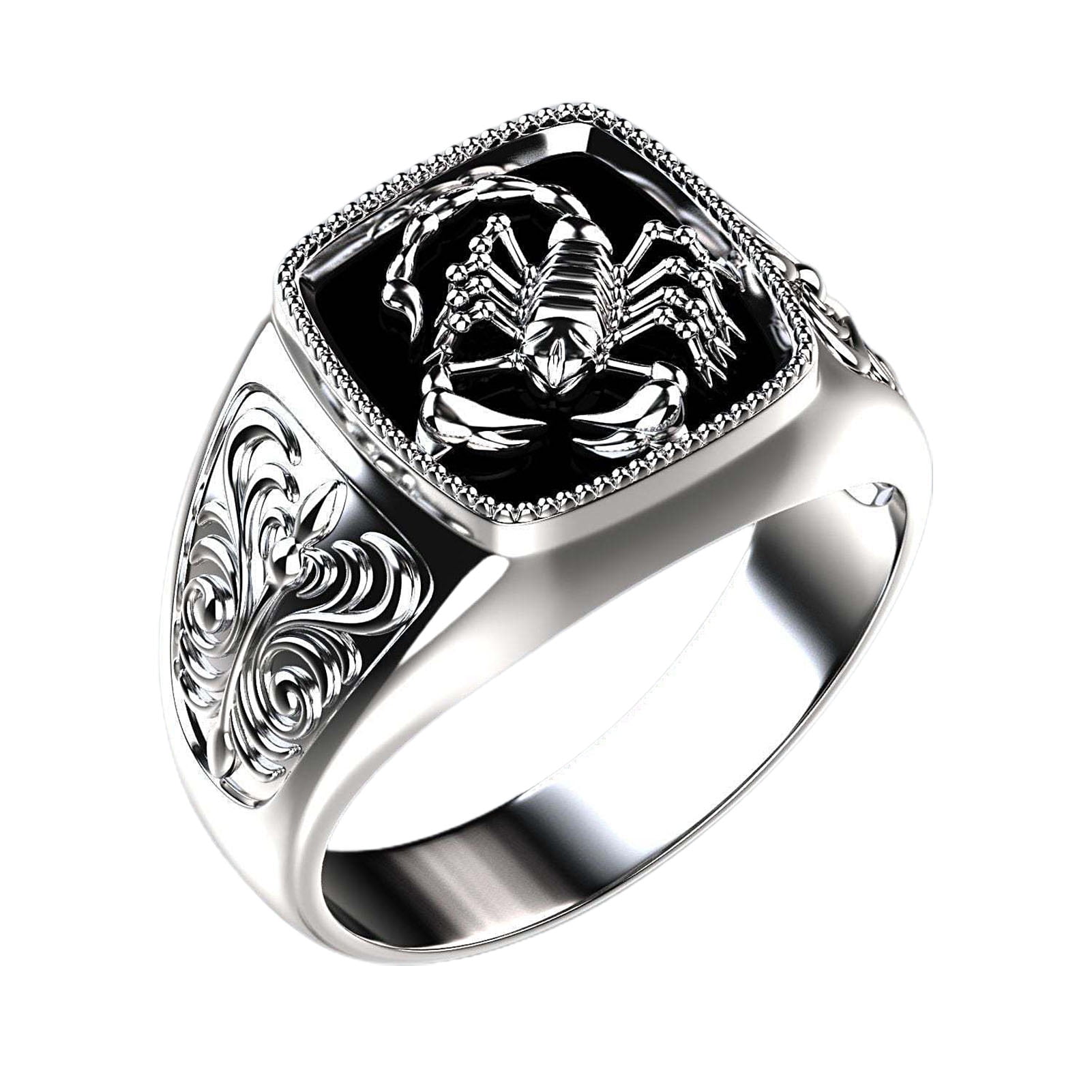 Huanledash Creative Alloy Scorpio Relief Men Ring Silver Wedding Band ...