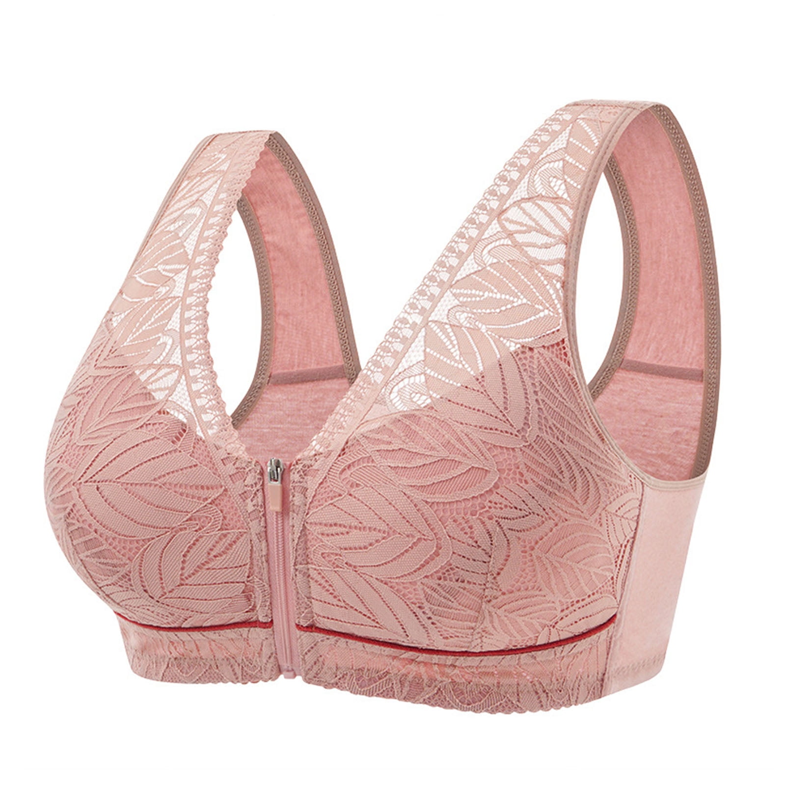 huanledash Elderly Women Bra Lace Wide Shoulder Straps Front Zipper ...