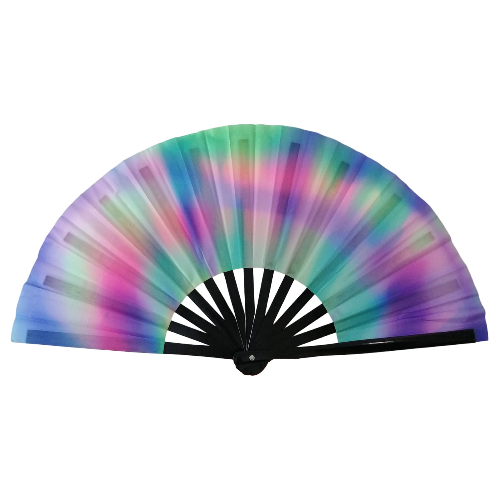 Huanledash Folding Fan Colorful Holographic Rave Fan Bamboo Ribs Hand ...