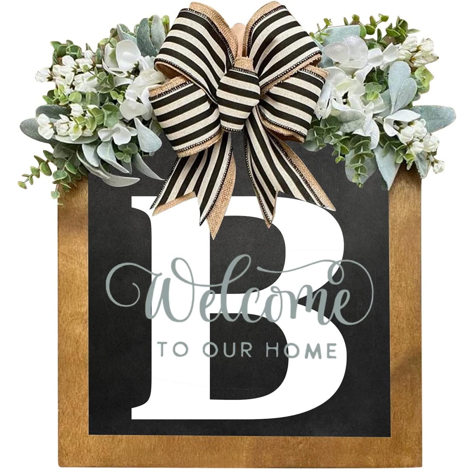 Huanledash Front Door Wreath Burr-free Alphabet Design Faux Greenery ...