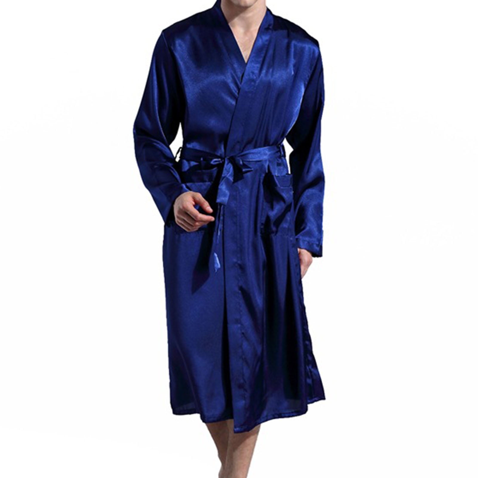 Huanledash Men Bathrobe Solid Color Silky Smooth Soft Sleeping Robes ...