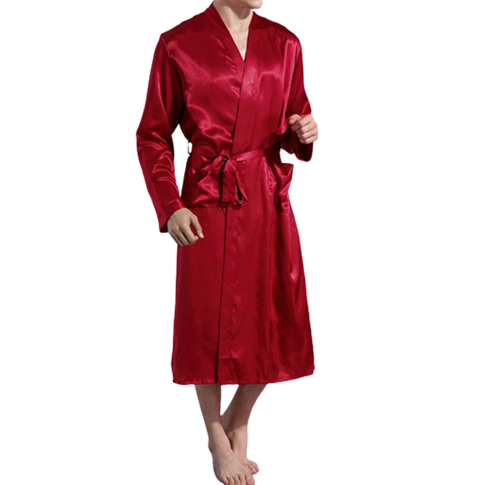 Huanledash Men Bathrobe Solid Color Silky Smooth Soft Sleeping Robes ...