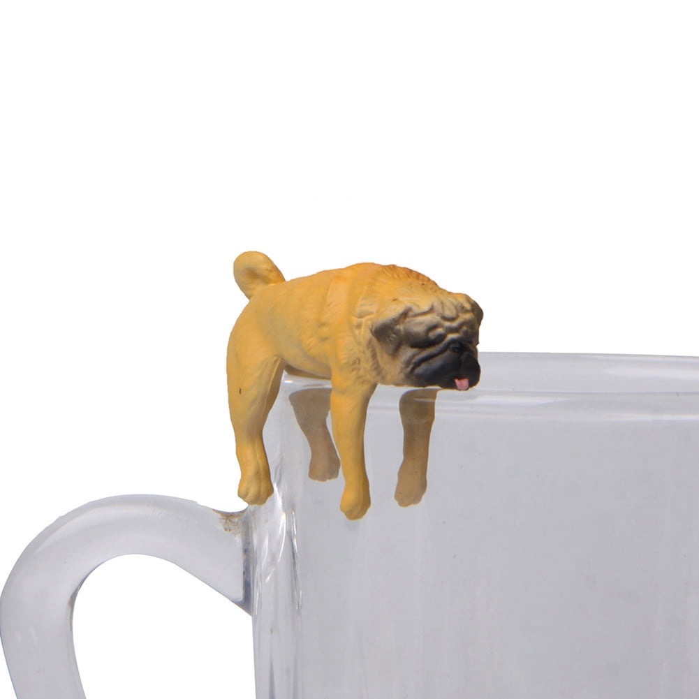 Huanledash Realistic Mini Pug Dog Figurine Hanging on Cup Rim DIY Fairy ...