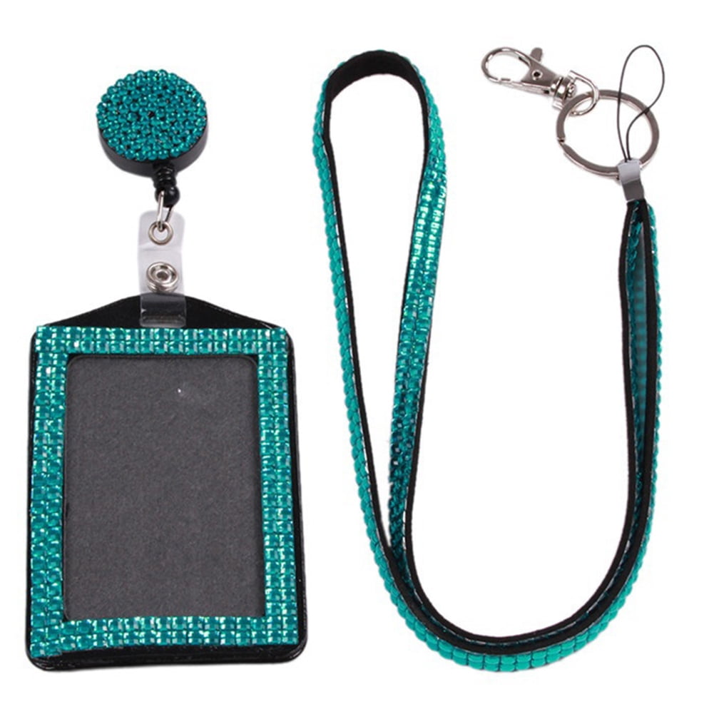 Huanledash Retractable ID Badge Neck Lanyard Rhinestone Case Name Tag ...
