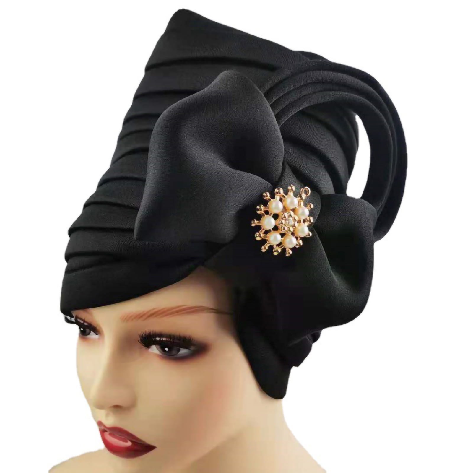 Huanledash Turban Cap Bow Adjustable Women Satin Surface Breathable ...