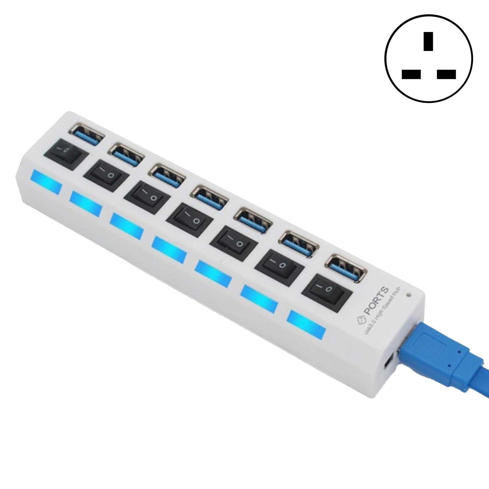 Huanledash USB Hub with Switch Multi Protection ABS 7 Ports USB3.0 Splitter Expander for ...