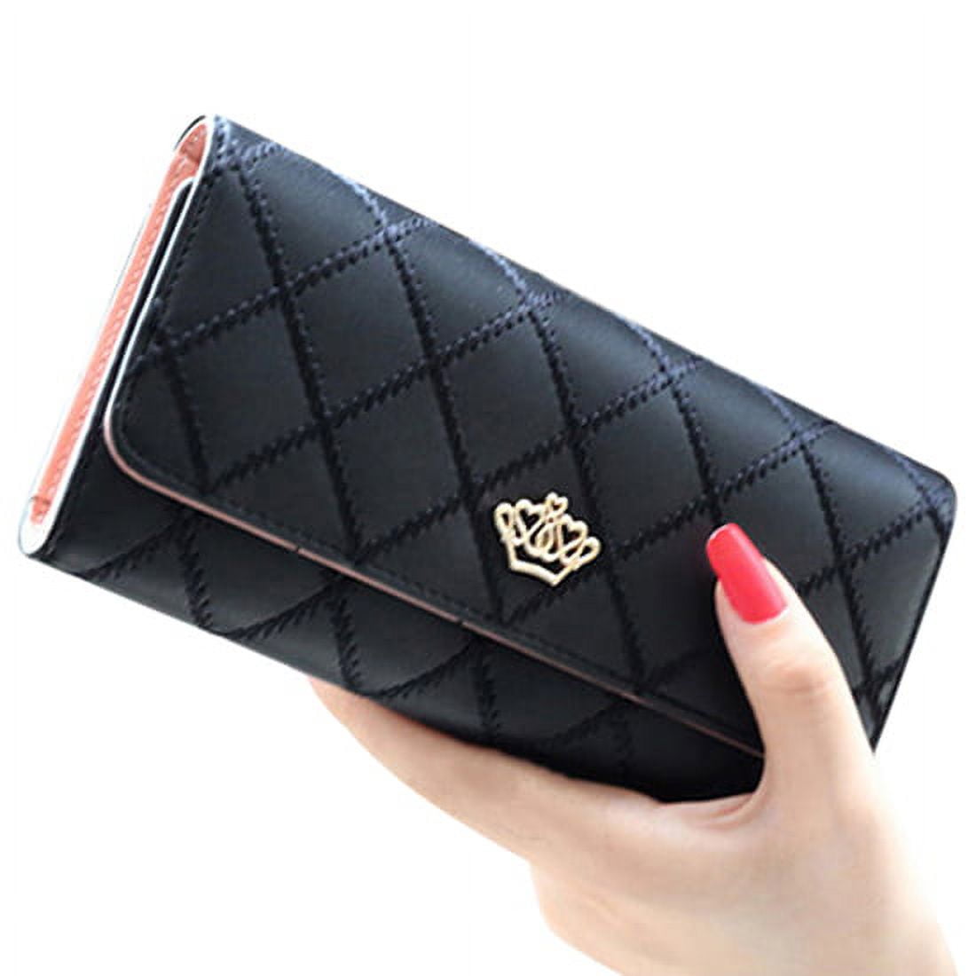 Huanledash Women Quilted Crown Clutch Long Purse Faux Leather Wallet ...