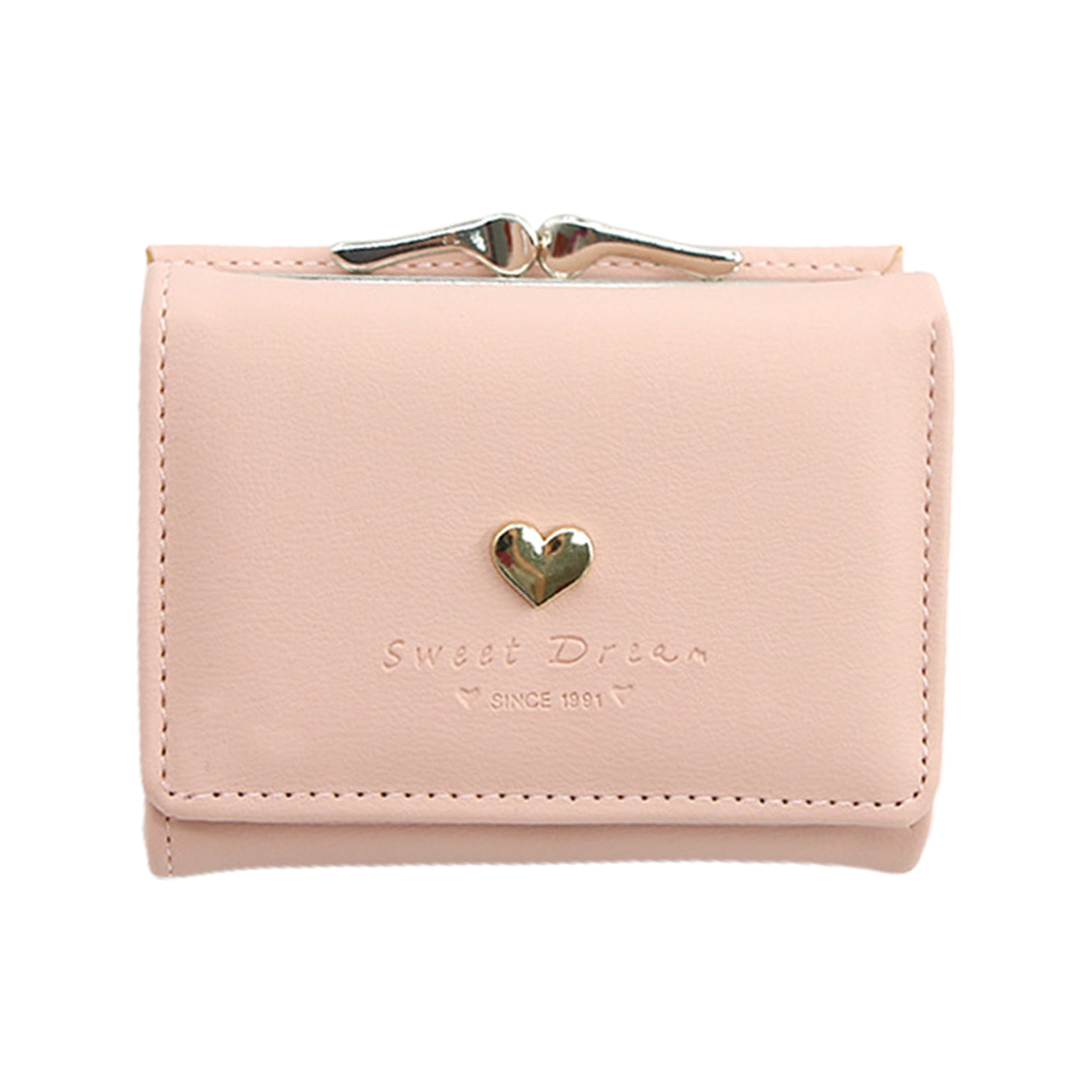 Huanledash Women Wallet Metal Love Heart Fashion Letter Mini Tri-fold ...