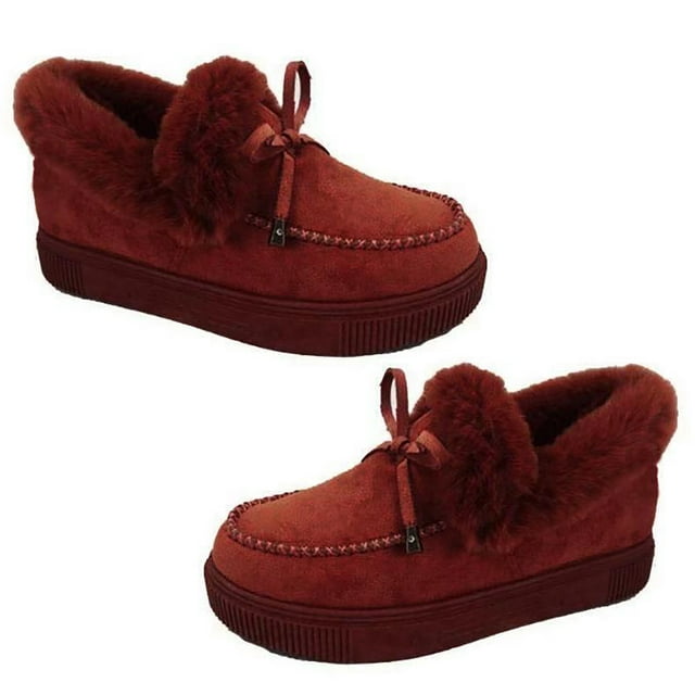 Huanledash Women Winter Round Toe Thick Heel Low Cut Ankle Snow Boots ...