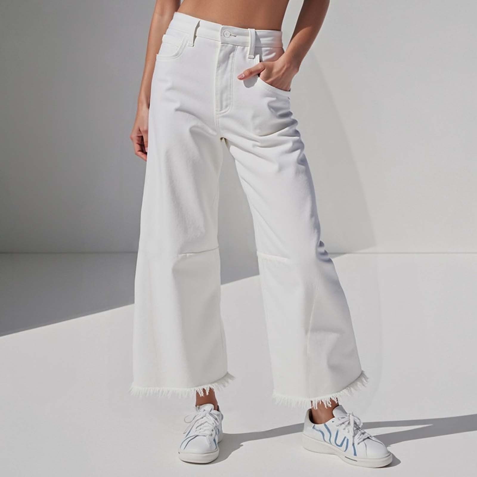 Huanyaaa High Waisted Wide Leg Cut Shaped Loose and Full Edge Jeans for ...
