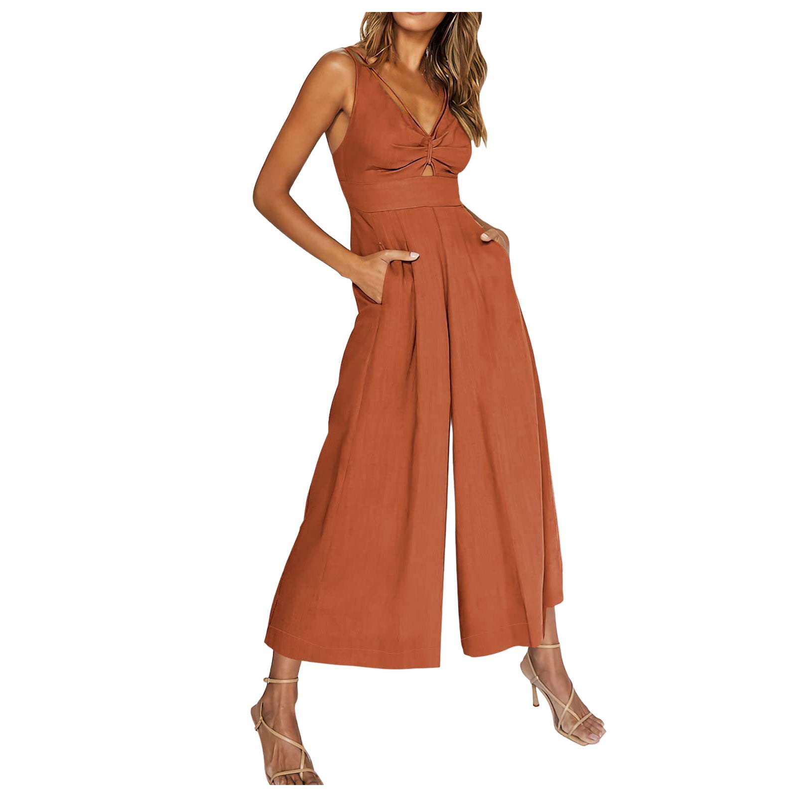 Huanyaaa Ladies Casual Jumpsuit Spaghetti Strap Loose Jumpsuit Overalls ...