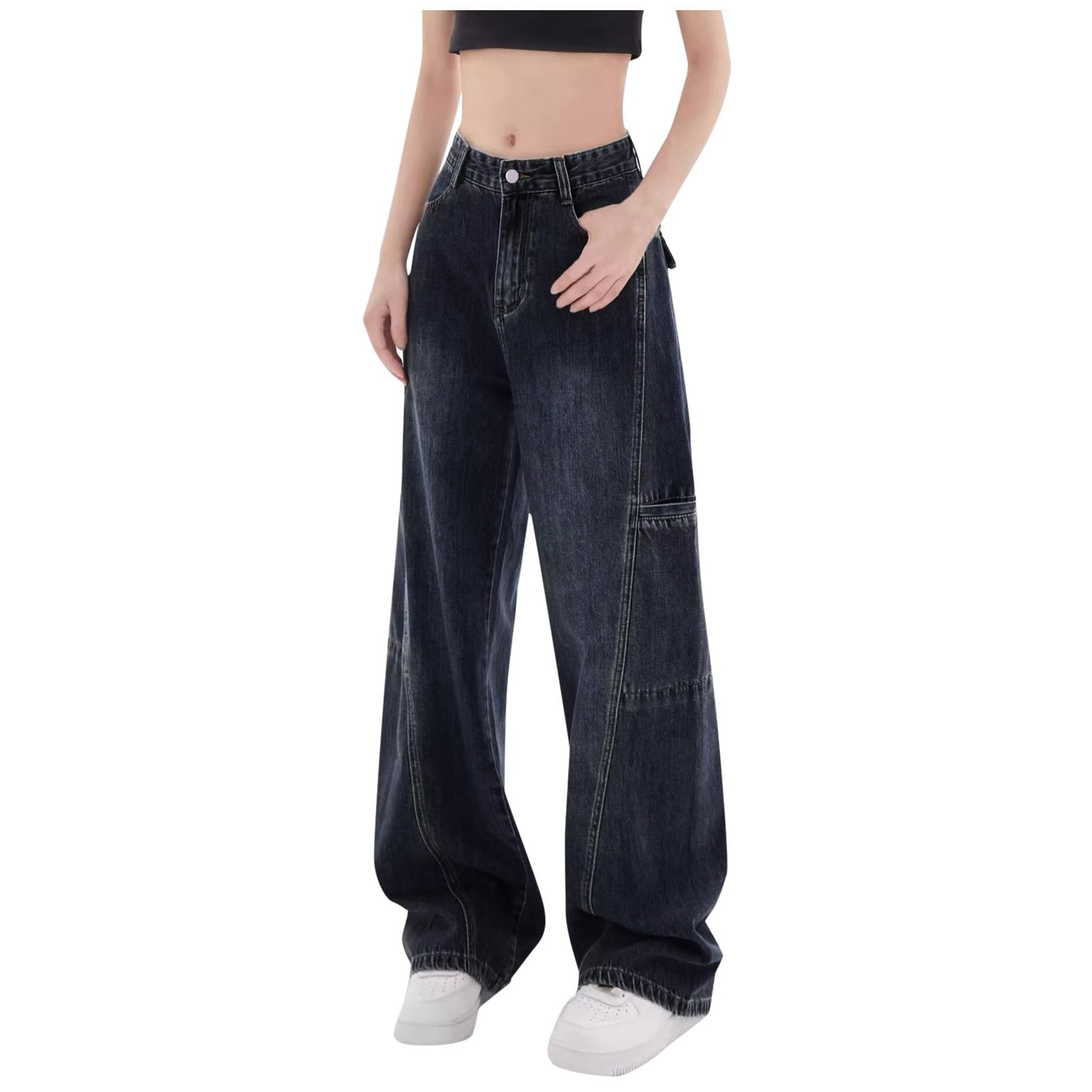 Huanyaaa Women Workwear Wide Leg Spring High Waist Design Pocket ...