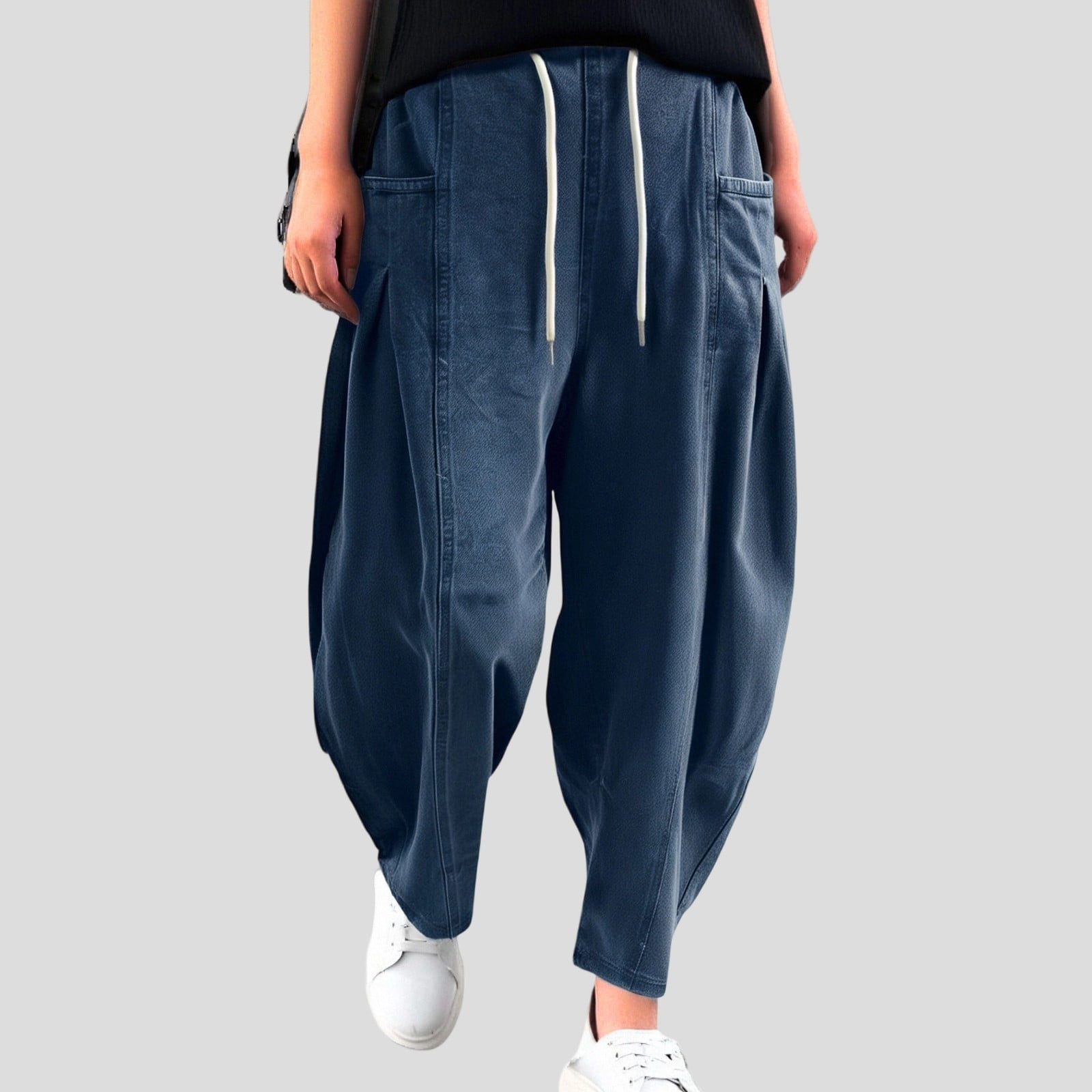 Huanyaaa Women's Jeans Casual Low Rise Loose Fit Drawstring Waist ...