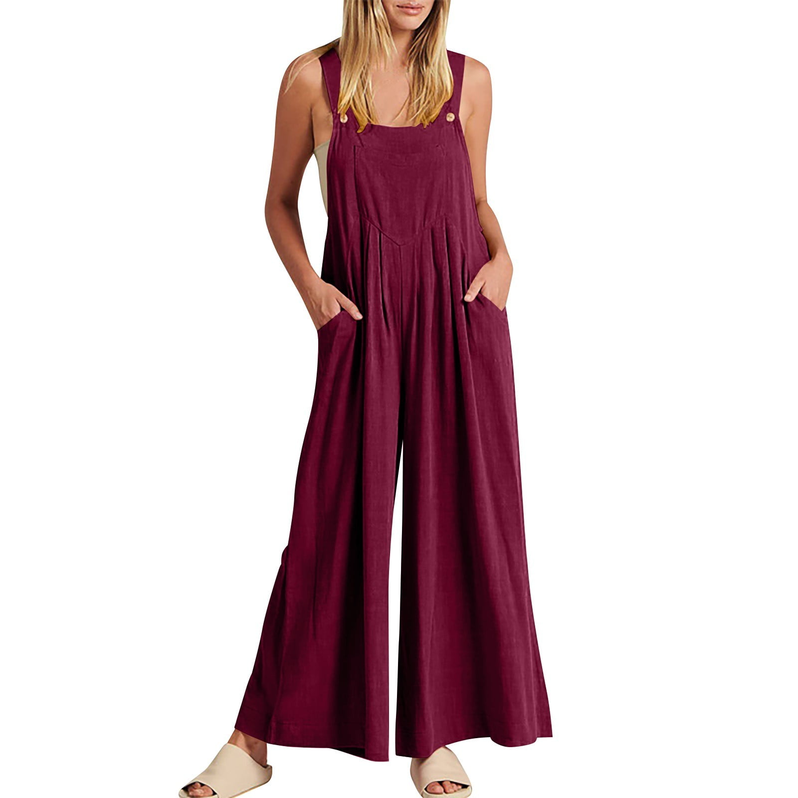 Huanyaaa Women's Long Overalls Summer Casual Adjustable Overalls ...