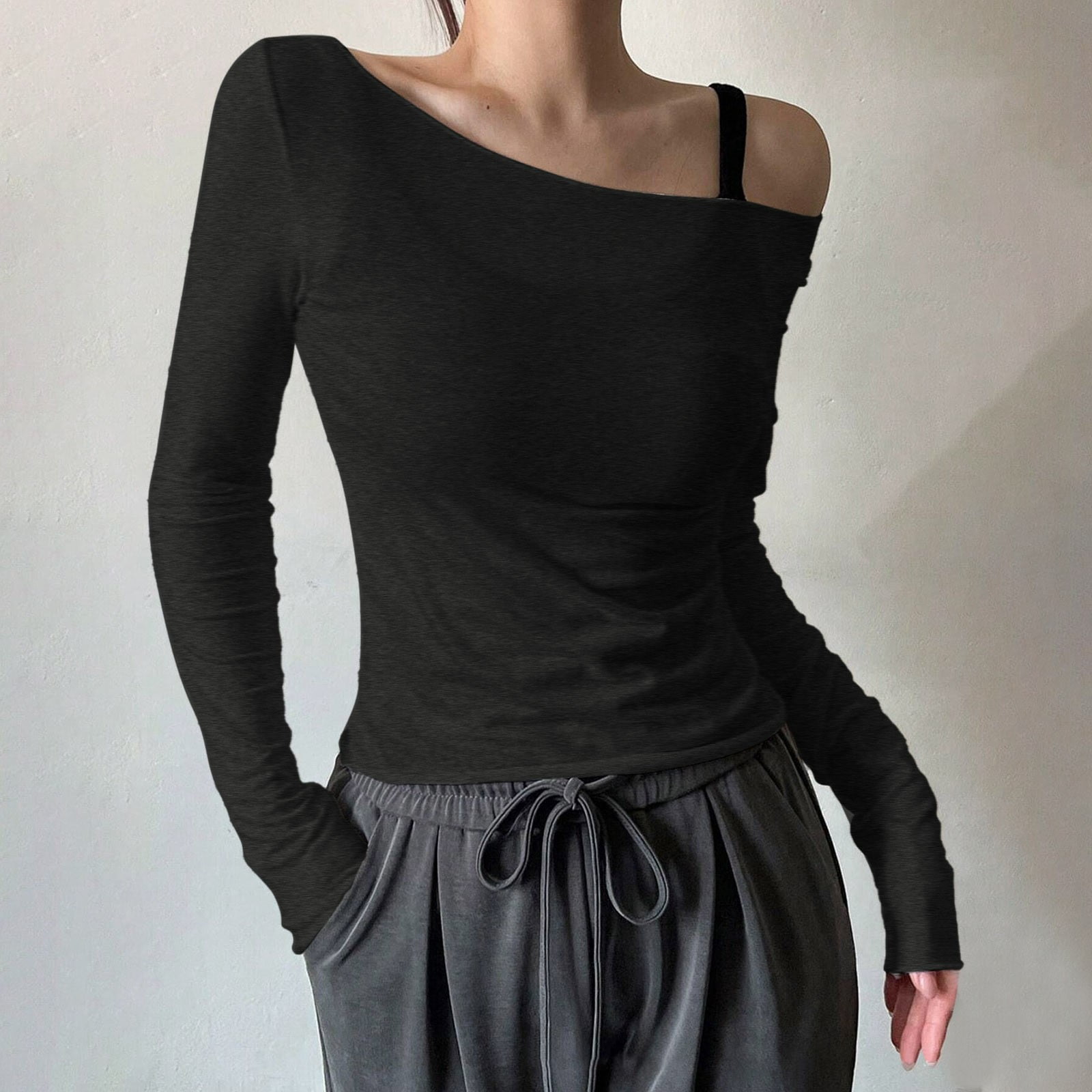 Huanyaaa Women's Sheer Mesh Off The Shoulder Tops Long Sleeve See ...