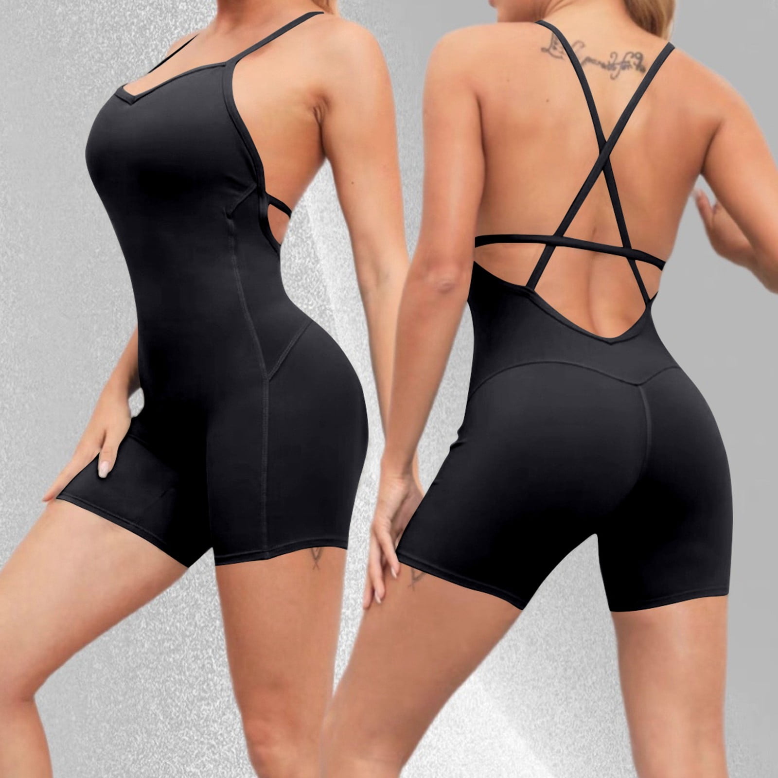 Huanyaaa Women's Yoga Dress Sexy Wrap Tight No Embarrassment Line Backless Solid Color Sports ...