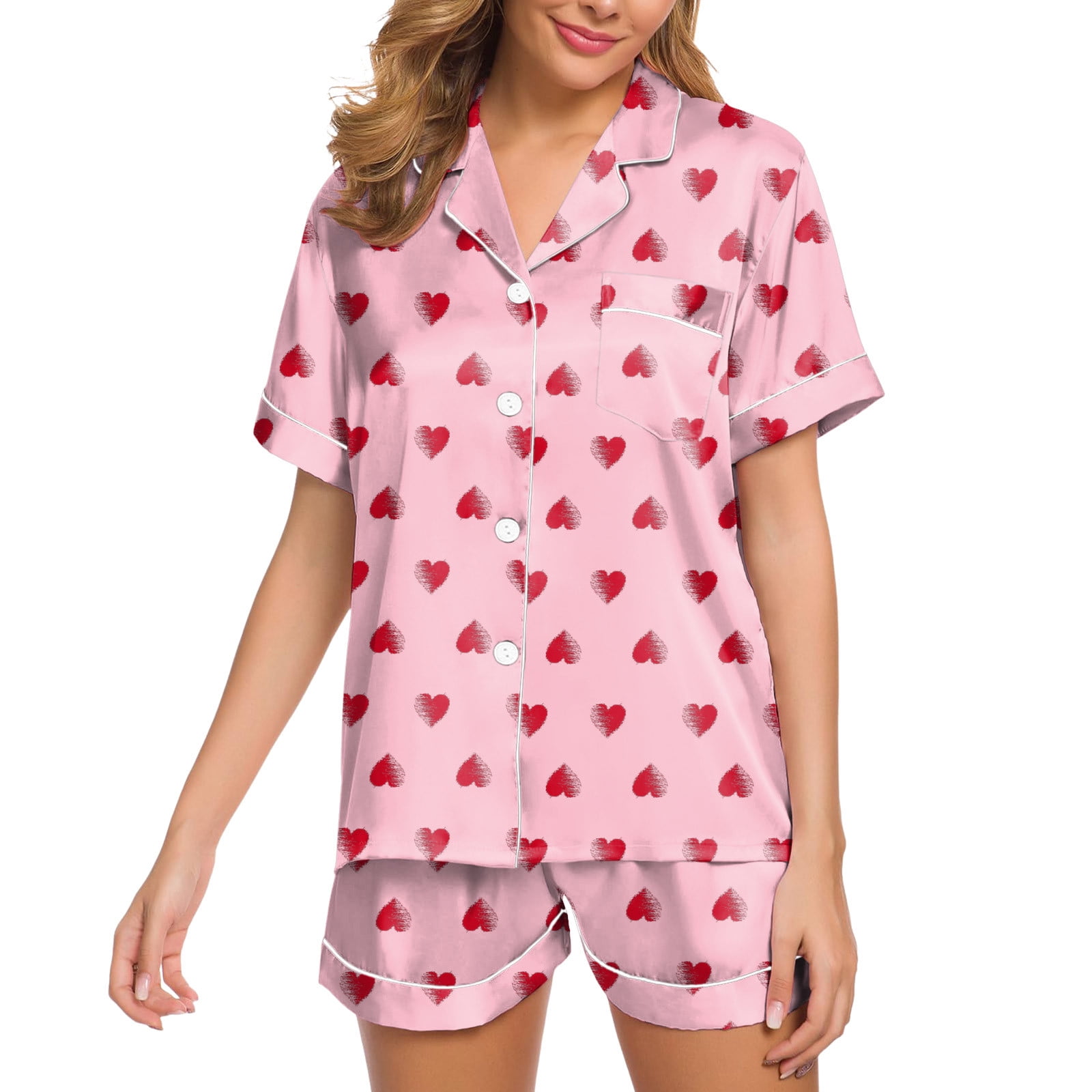 Huanyaaa Womens Silk Satin Pajamas Set Two Piece Pj Sets Sleepwear ...